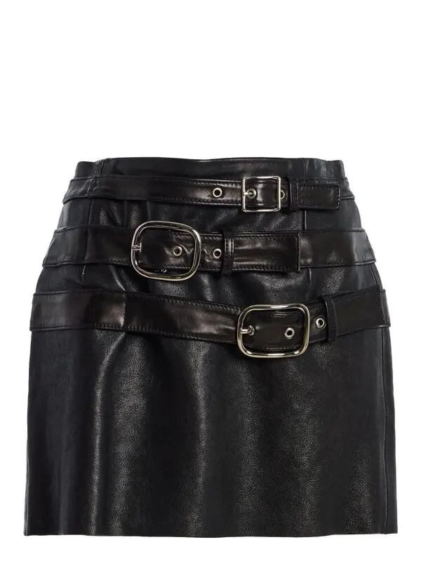 KATE HUNDLEY Belted Mini Leather Skirt - Black