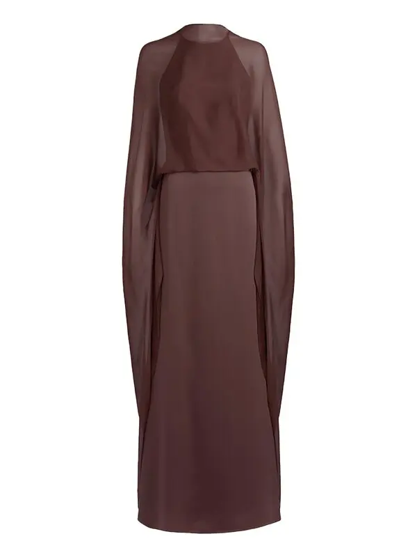 Silvia Tcherassi Kalina Silk-blend Cape Maxi Dress - Brown