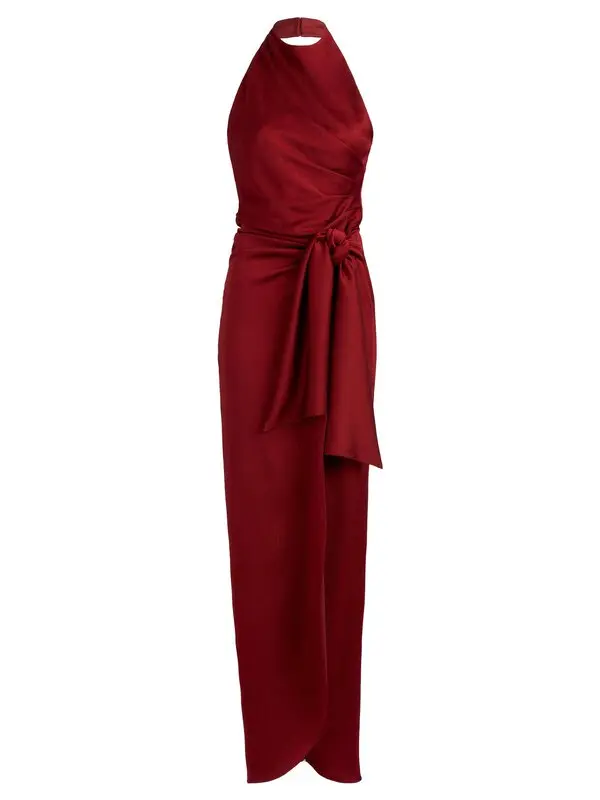 Silvia Tcherassi Davinia Draped Halter Maxi Dress - Burgundy