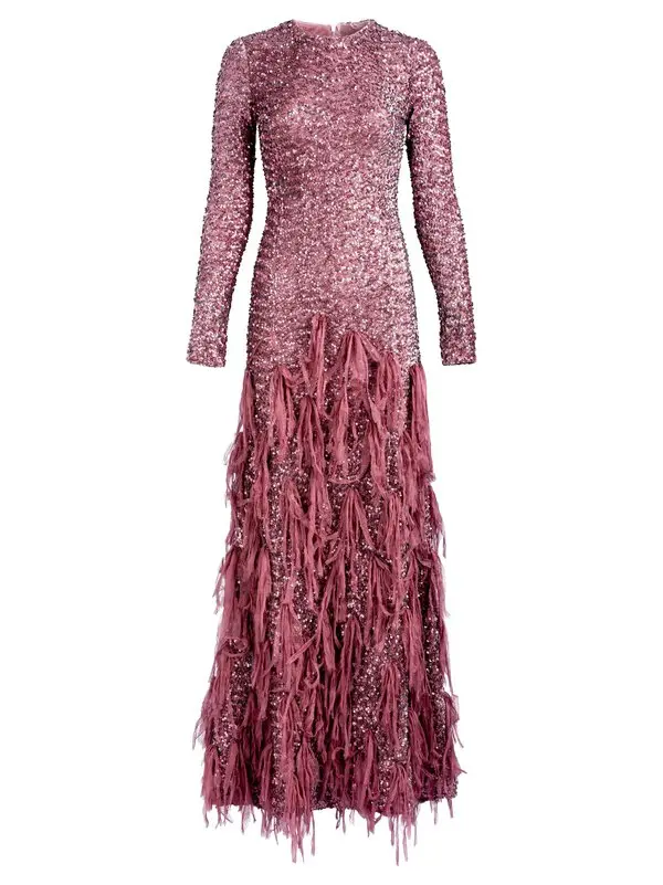 Silvia Tcherassi Bilal Embellished Fringed Maxi Dress - Purple