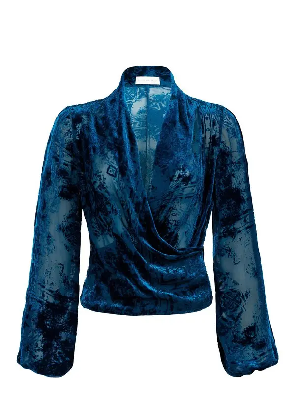 Silvia Tcherassi Silk-blend Velvet Wrap Blouse - Turquoise