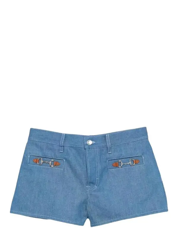 Gucci Horsebit-detail Cotton Denim Shorts - Blue