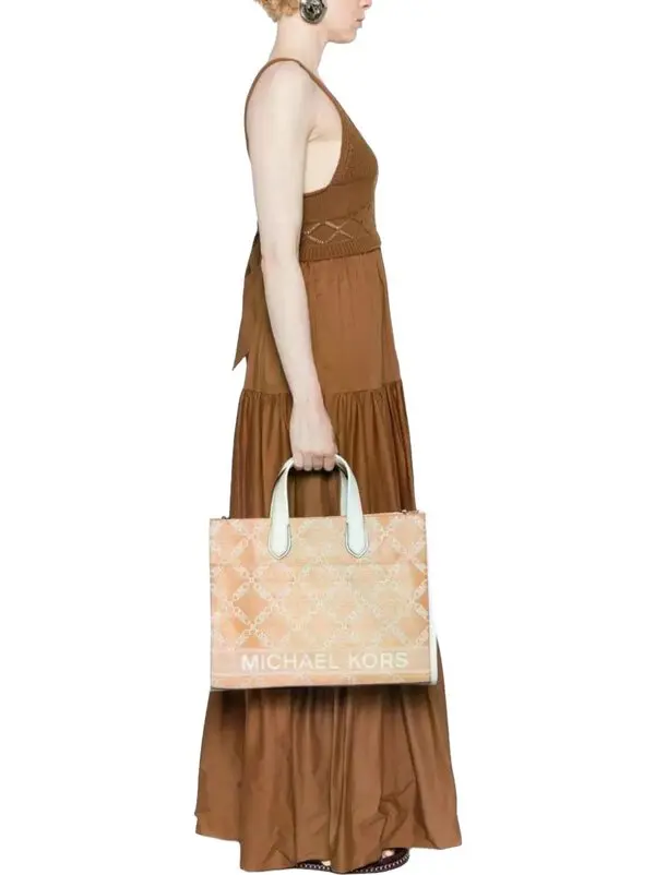 Michael Kors Large Gigi Jacquard Empire Logo Tote - Neutrals