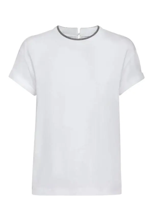 Brunello Cucinelli T-shirt With Cuffed Trim And Monili Detail - White