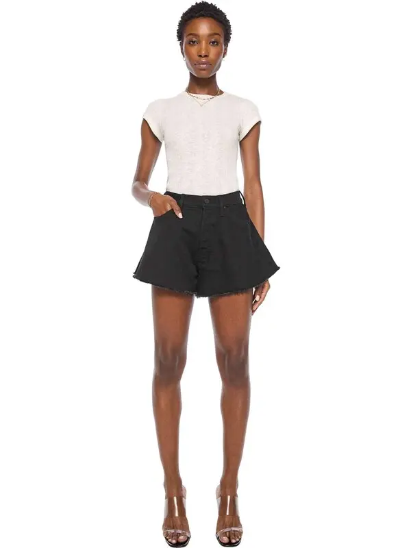 MOTHER The Flutter Fray Denim Shorts - Black