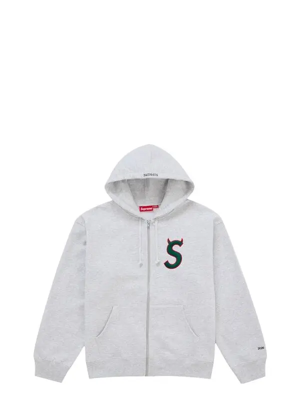 Supreme Devil Logo Zip Up Hooded Sweatshirt - Ash Grey