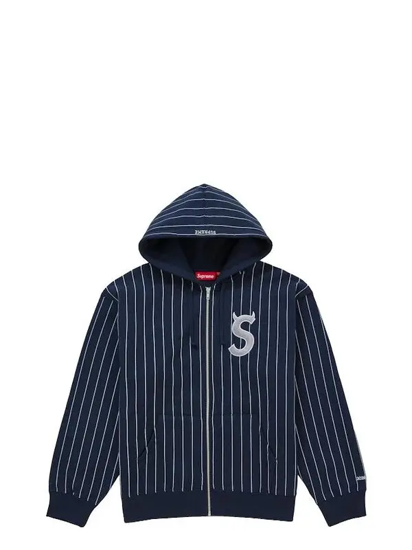 Supreme Devil Logo Zip Up Hooded Sweatshirt - Stripe