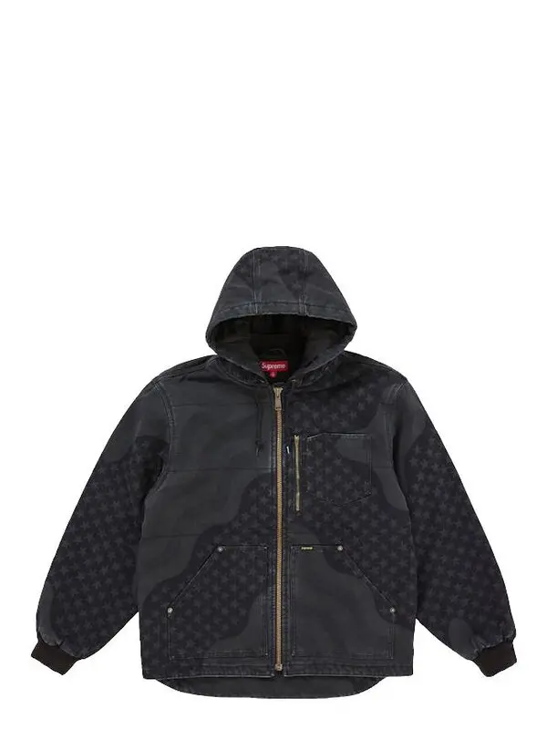Supreme Flag Quilted Hooded Work Jacket - Black