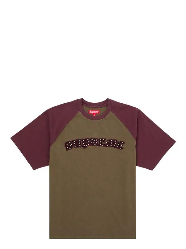 Supreme Rhinestone Raglan Short Sleeve Top - Olive