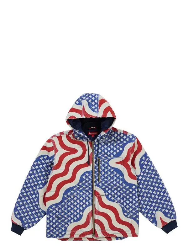 Supreme Flag Quilted Hooded Work Jacket - Multicolor