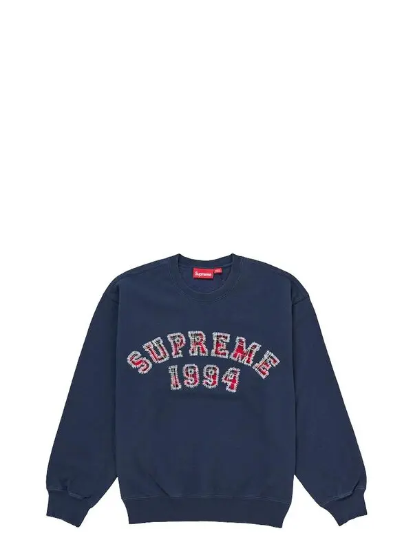 Supreme Plaid Arc Crewneck Sweatshirt - Navy Blue