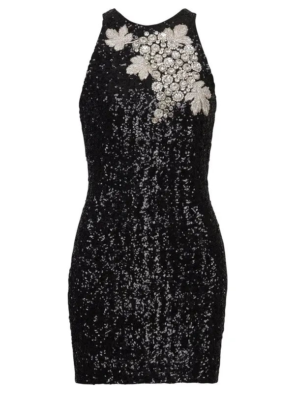 Balmain Sequin Embroidered Halterneck Dress - Black