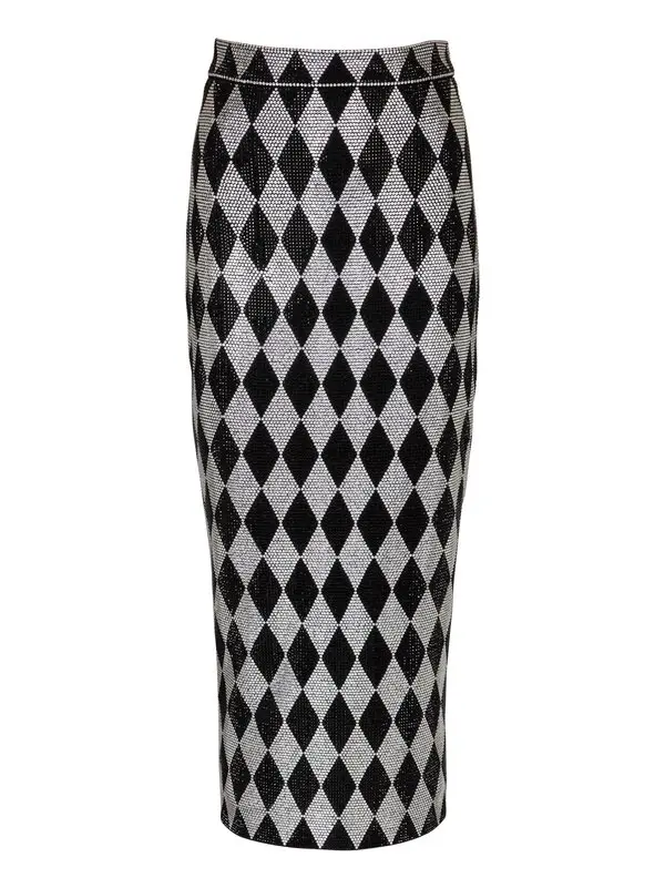 Balmain Diamond Rhinestone Midi Skirt - Black