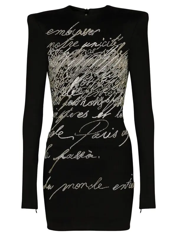 Balmain Short Dress With 'love Letter' Embroidery - Black