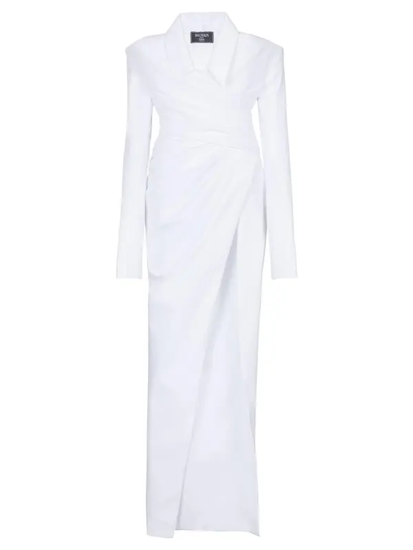 Balmain Long-sleeved Poplin Bustier Dress - White