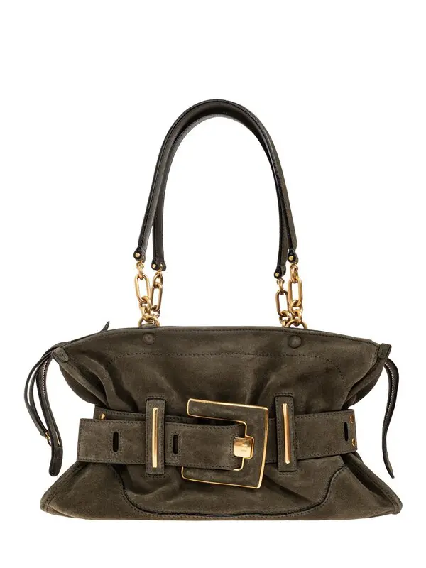 Balmain Suede Shoulder Bag - Green