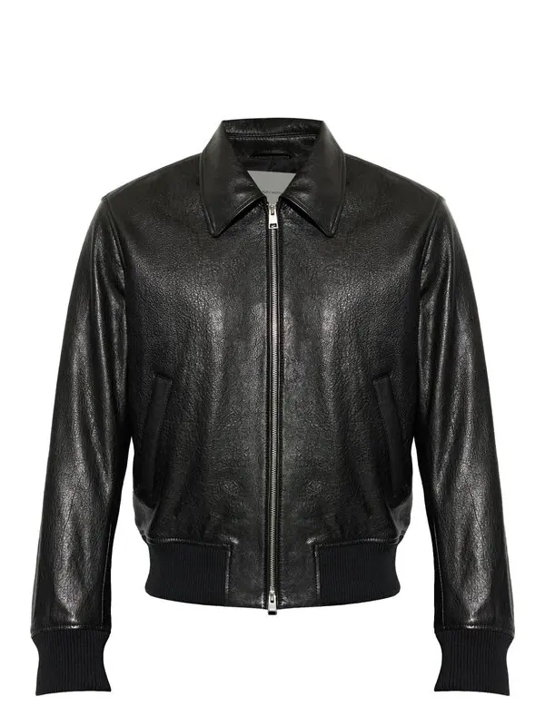 Ami Leather Bomber Jacket - Black