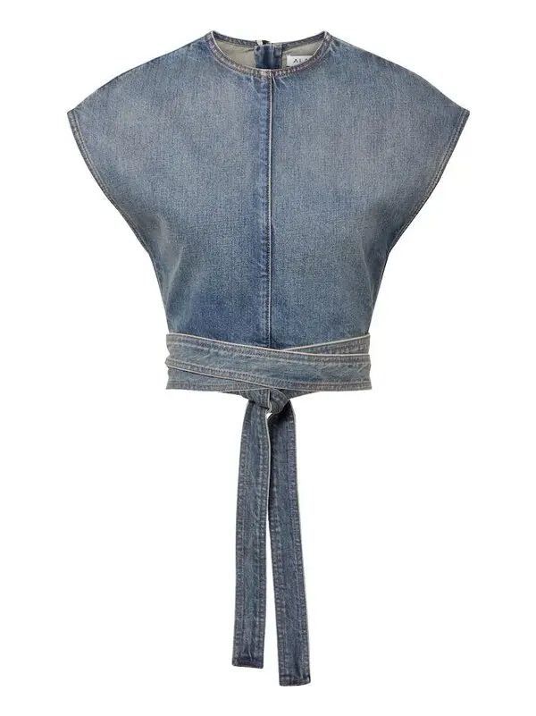 Alaïa Belted Crop Top - Blue