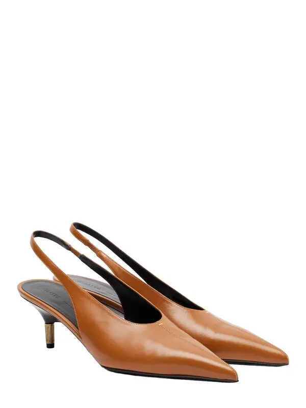 Khaite Bella 55 Leather Slingback Pumps - Brown