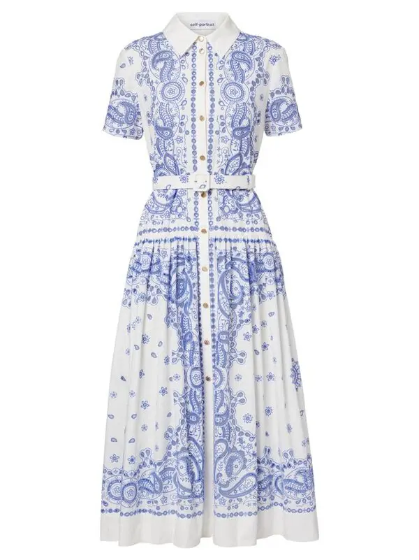 SELF-PORTRAIT Embroidered Paisley Cotton Midi Dress - White