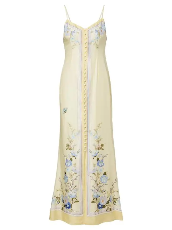SELF-PORTRAIT Floral Silk Satin Maxi Dress - Yellow