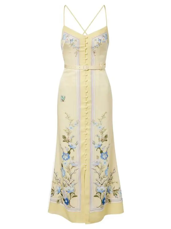 SELF-PORTRAIT Floral Silk Satin Maxi Dress - Yellow