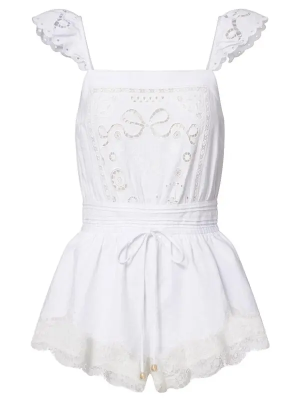 SELF-PORTRAIT Embroidered Linen And Cotton Organza Romper - White