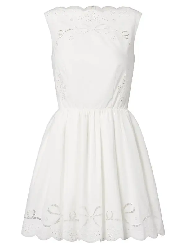 SELF-PORTRAIT Embroidered Cotton Poplin Minidress - White