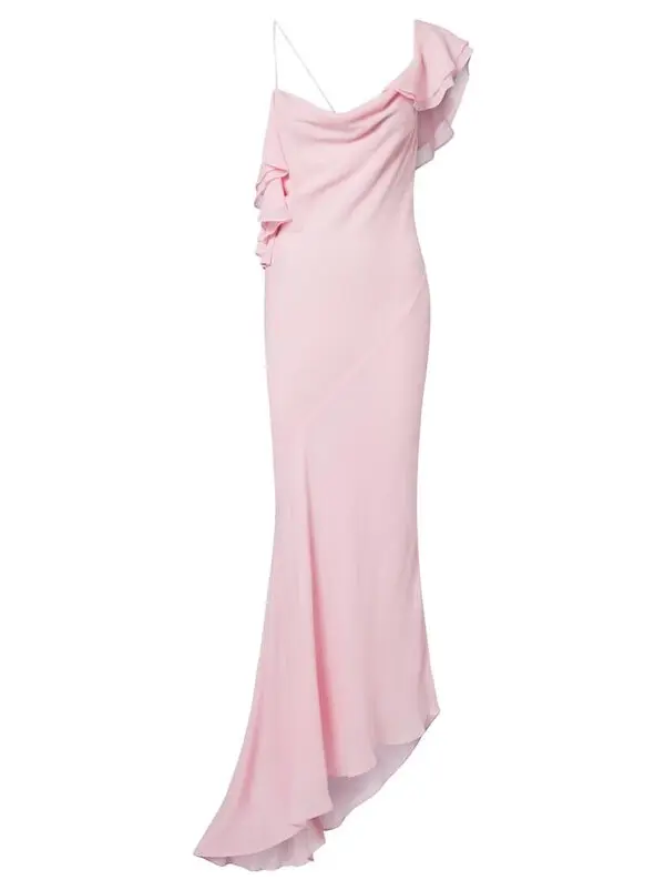 SELF-PORTRAIT Ruffled Asymmetric Georgette Gown - Pink