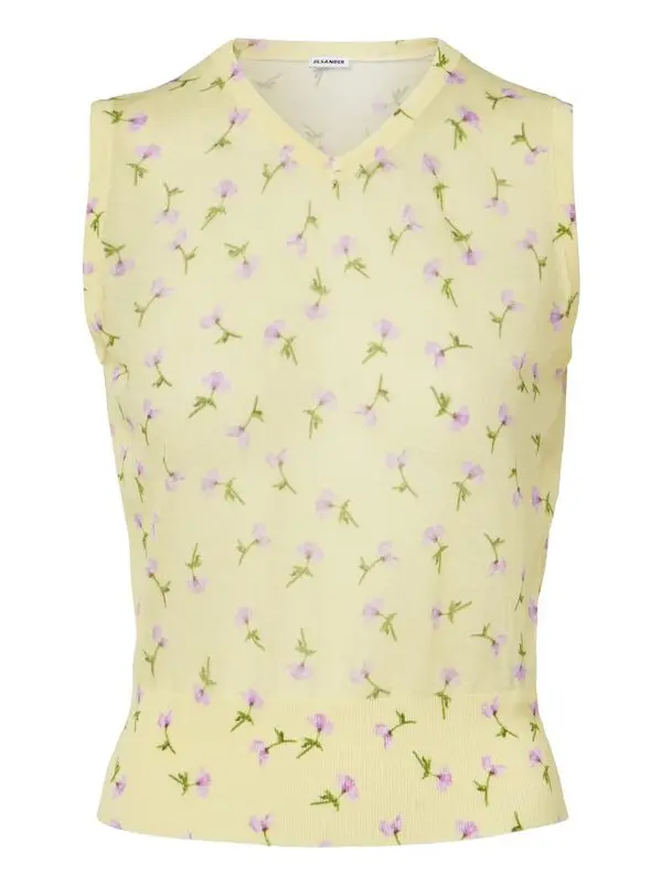 JIL SANDER Floral Cotton-blend Top - Yellow