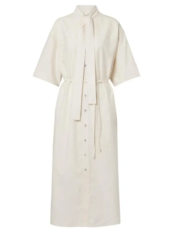 LEMAIRE Tie-neck Cotton And Silk Shirt Dress - White
