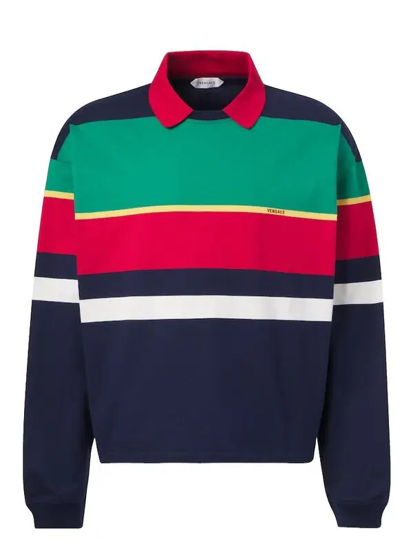 Versace Colorblocked Cotton Jersey Polo Sweatshirt - Multicoloured
