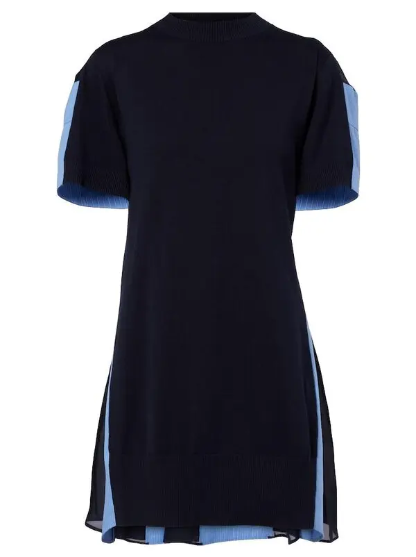 Sacai Paneled Cotton-blend Minidress - Blue