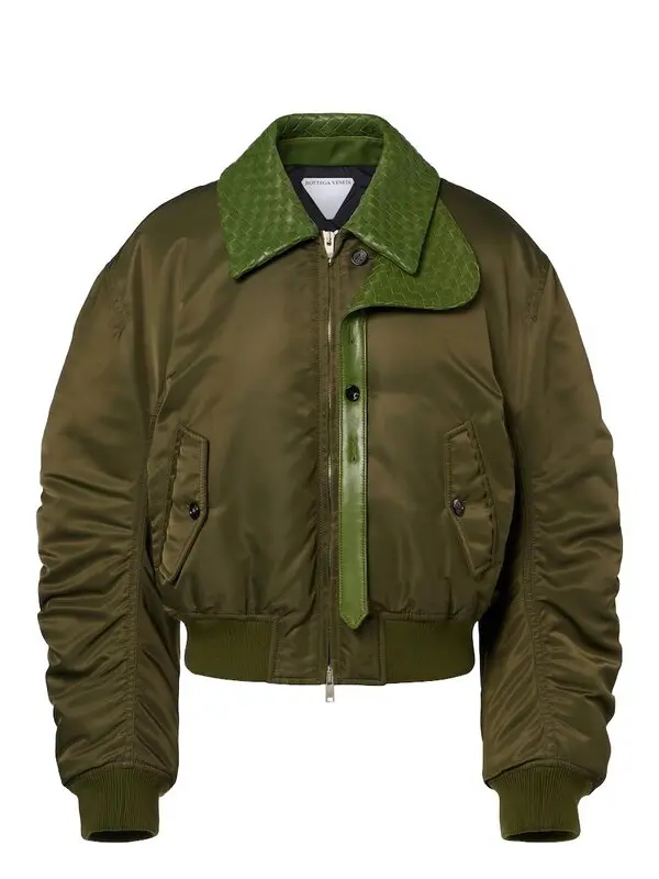 Bottega Veneta Intrecciato Leather-trimmed Bomber Jacket - Green