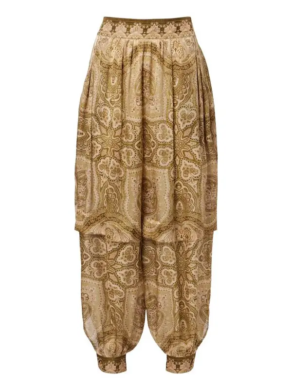 Zimmermann Luna Paisley Silk Satin Balloon Pants - Green
