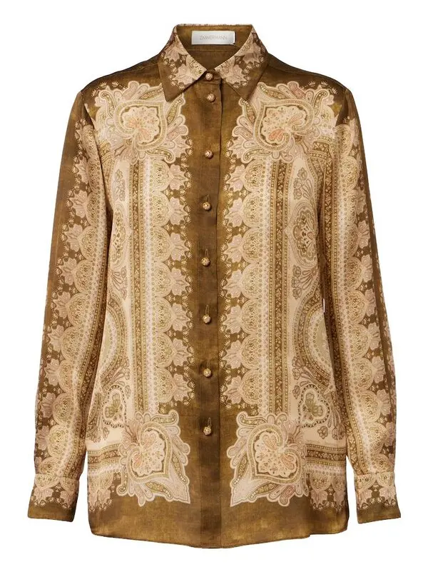 Zimmermann Luna Paisley Silk Satin Shirt - Brown
