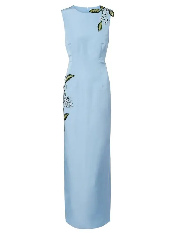 Oscar De La Renta Porcelain Flower Silk Faille Maxi Dress - Blue