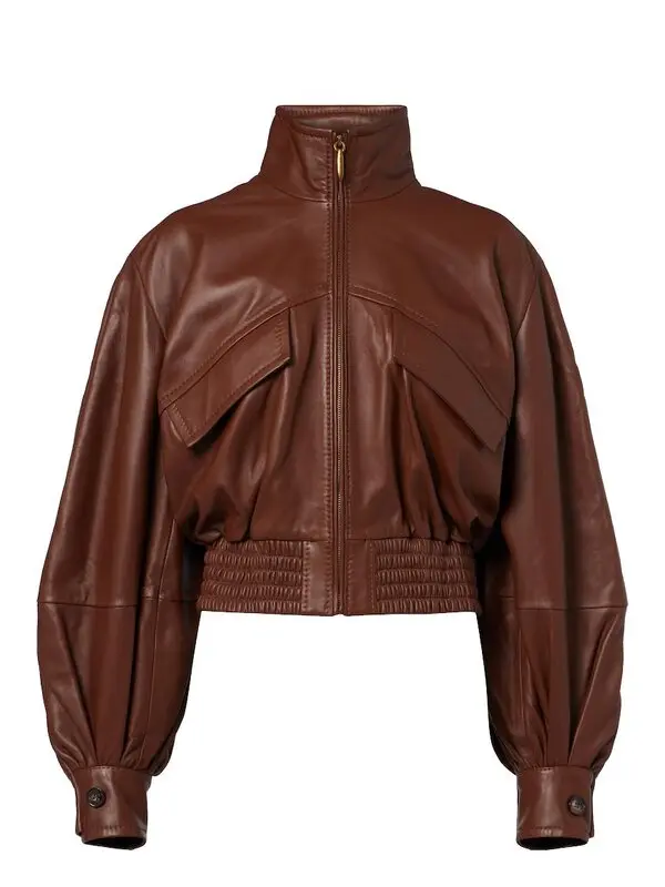 Zimmermann Luna Leather Bomber Jacket - Brown