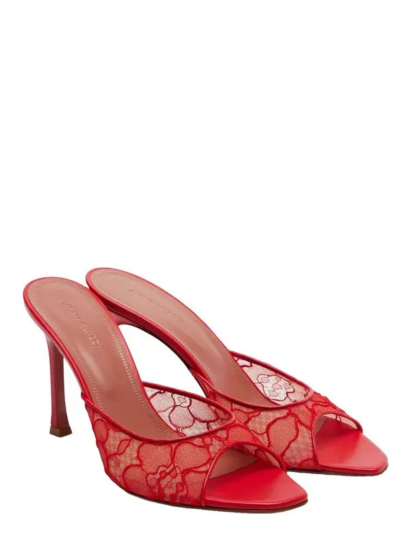 Amina Muaddi Alexa Leather-trimmed Lace Mules - Red