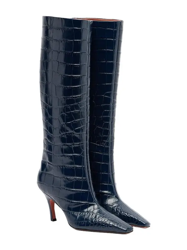Amina Muaddi Mona Croc-effect Leather Knee-high Boots - Blue