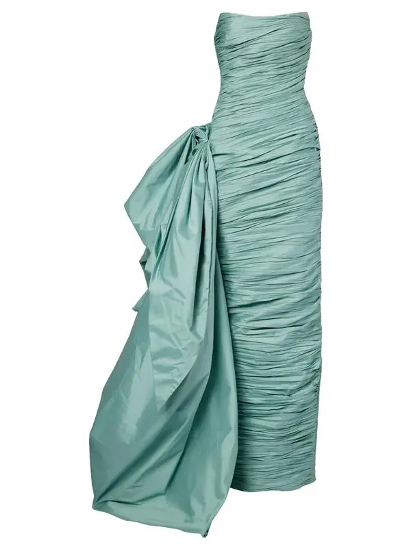 MARMAR HALIM Draped Pleated Taffeta Bustier Gown - Green