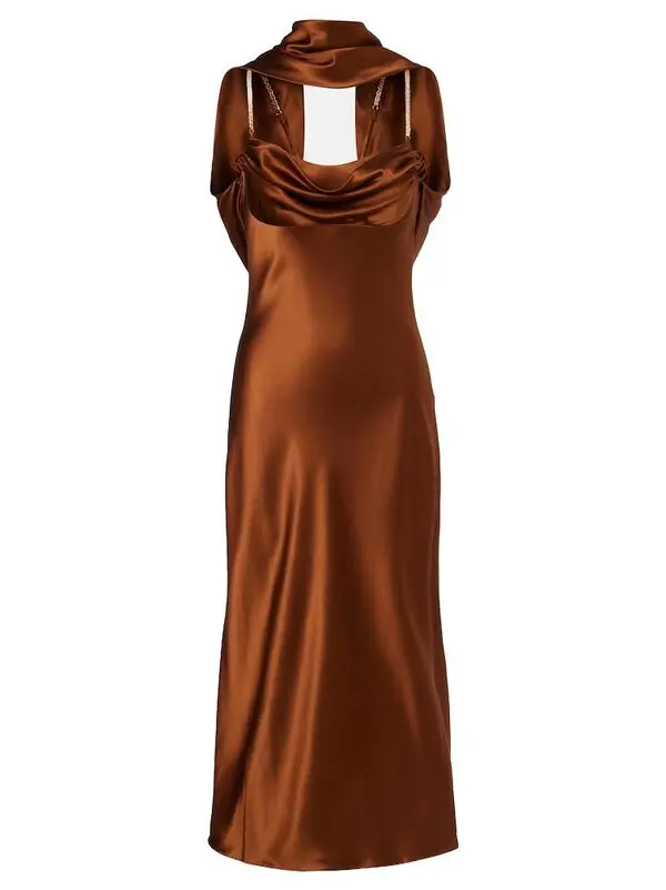 Rebecca Vallance Phoenix Draped Silk Satin Cocktail Dress - Brown