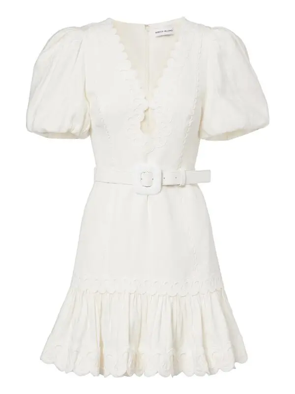 Rebecca Vallance Kahlia Embroidered Linen-blend Minidress - White