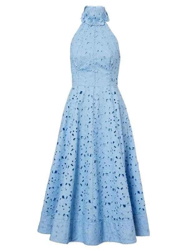 Rebecca Vallance Nuvola Broderie Anglaise Cotton Midi Dress - Blue