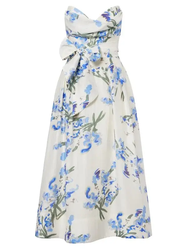 Rebecca Vallance Bluebell Draped Floral Midi Dress - White