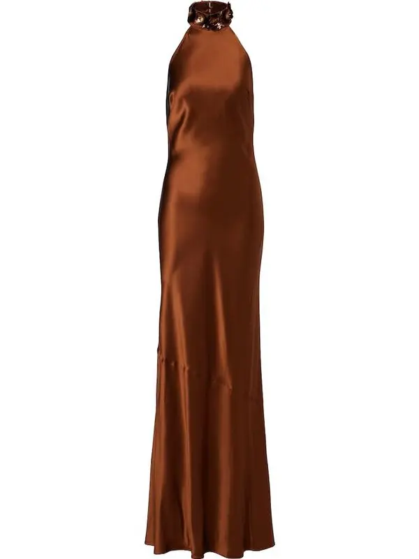 Rebecca Vallance Phoenix Embellished Silk Gown - Brown
