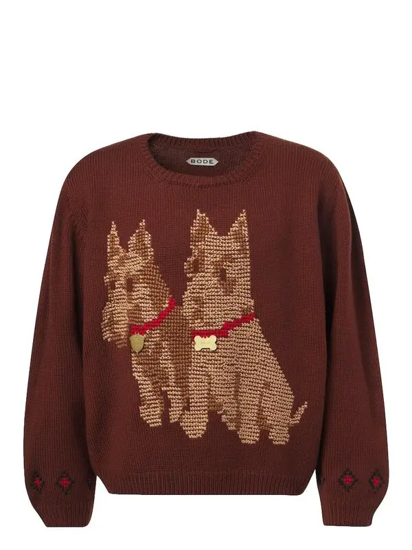 BODE Scottie Embroidered Wool Sweater - Brown