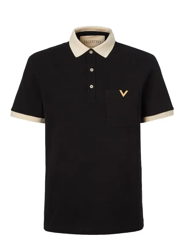 Valentino Garavani Vlogo Cotton Jersey Piqué Polo Shirt - Black