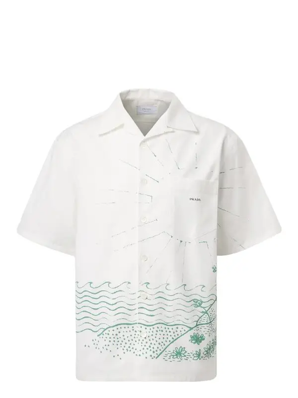 Prada Printed Cotton Bowling Shirt - White