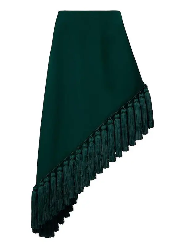Alaïa Asymmetric Wool Gabardine Midi Skirt - Green